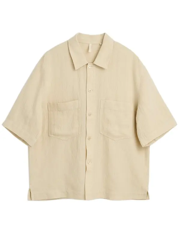 SUNFLOWER Loose-fitting Short-sleeved Shirt With Genuine Buttons - Beige