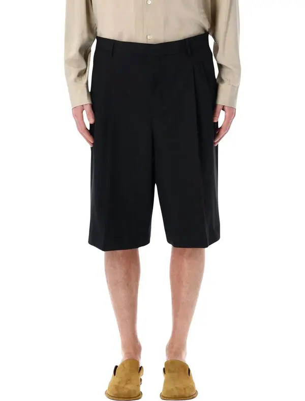 AMI Paris Wool Wide Bermuda Shorts - Black