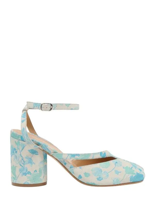 MAISON MARGIELA Tabi Toe Sandals With Block Heel And Floral Print - Light Blue