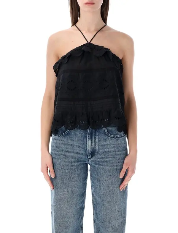 MARANT ETOILE Halter Neck Embroidered Blouse - Black