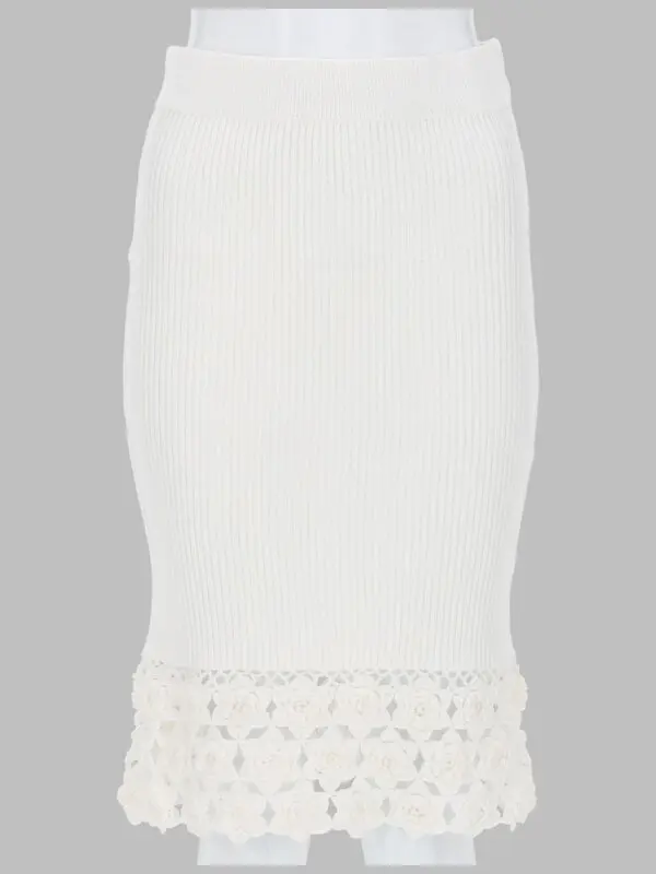 GANNI Ribbed Knit Skirt With Crochet Trim