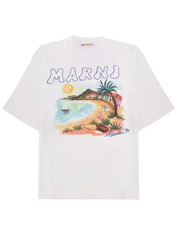 Marni Graphic Cotton Knit T-shirt - White