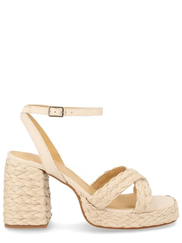 CastaÑer Raffia High Heel Strappy Sandals - Ivory