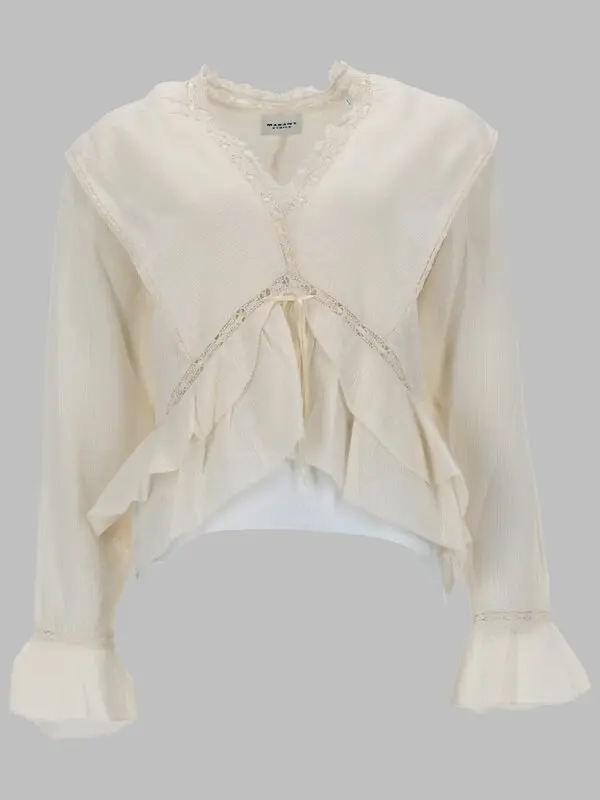 MARANT ETOILE Lace Trimmed Ruffled Top - Ivory