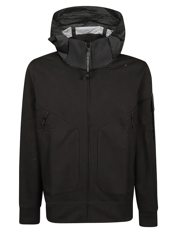 C.P. COMPANY Zip Fastening Hooded Sweatshirt With Logo Patch And Front Pockets - Black