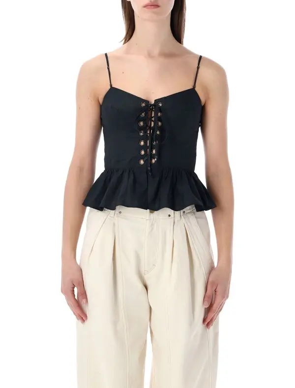 MARANT ETOILE Lace-up Peplum Top - Black