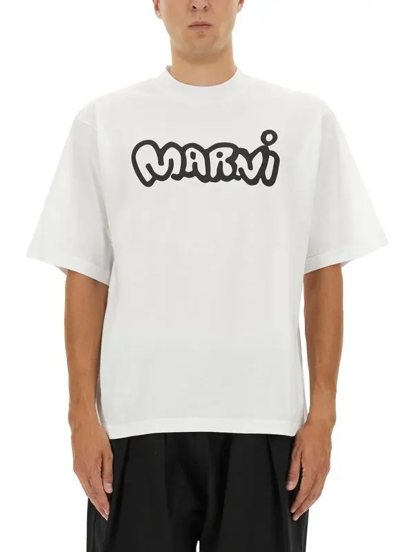 Marni Cotton T-shirt With Logo Print - White