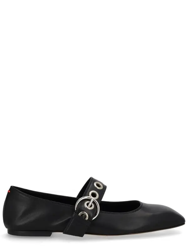 AeydĒ Delia Leather Mary Jane Flats With Buckle Detail