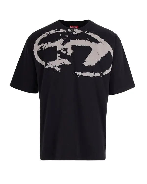 DIESEL® Flocked Logo Neck T-shirt Relaxed Fit, Size - Nero