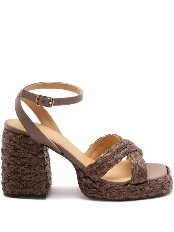 CastaÑer V-neck Raffia Sandals With 10cm Block Heel - Grigio