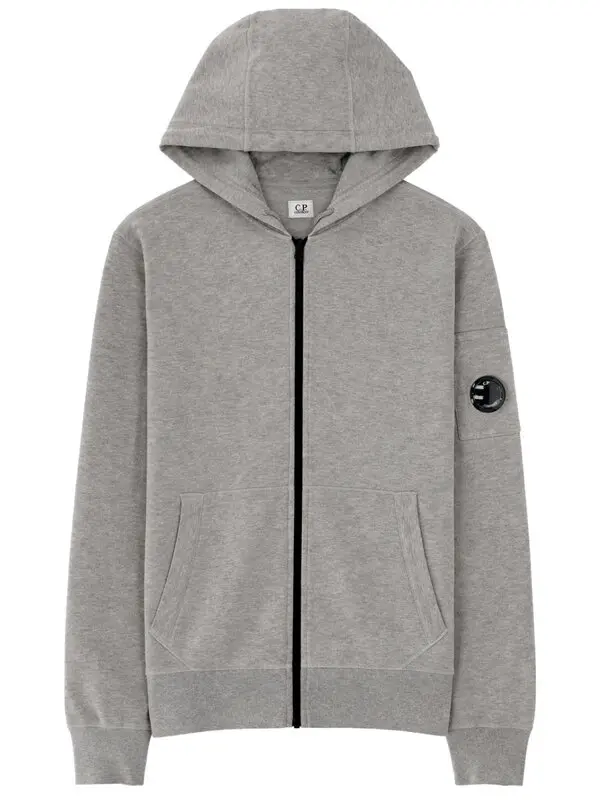 C.P. COMPANY Light Fleece Zip Hooded Lens Sweatshirt - Grey