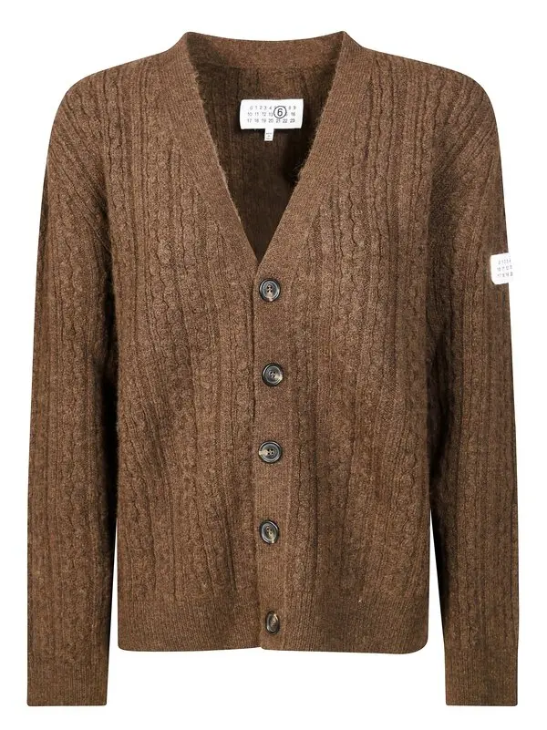 MAISON MARGIELA Sneck V Cardigan With Top Paint Logo - Marrone