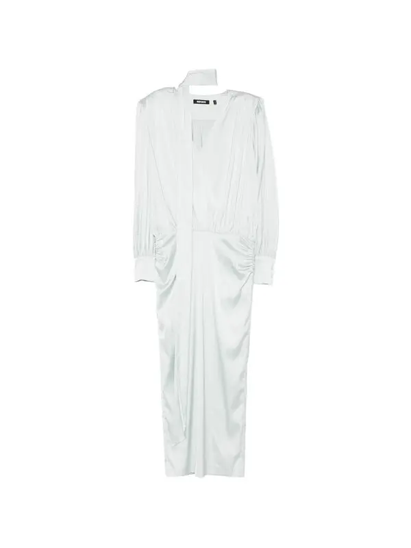 ROTATE BY BIRGER CHRISTENSEN Long-sleeved Midi Dress With Scarf Tail And V-neck - Azzurro