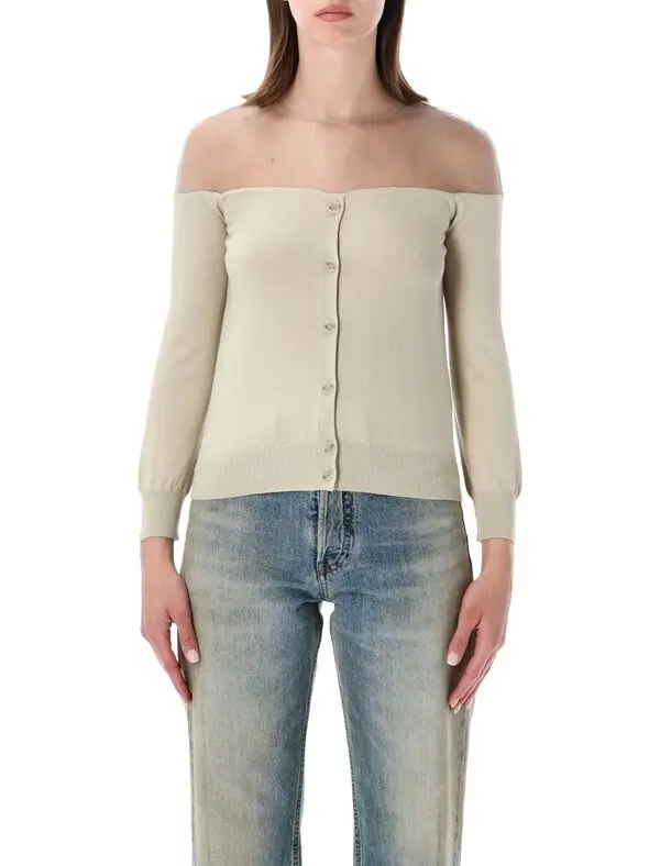 MAISON MARGIELA Off-shoulder Sheer Yoke Cardigan