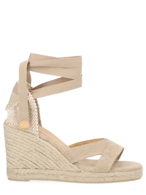 CastaÑer Organic Cotton And Leather Espadrille Wedge Sandals With Ankle Tie