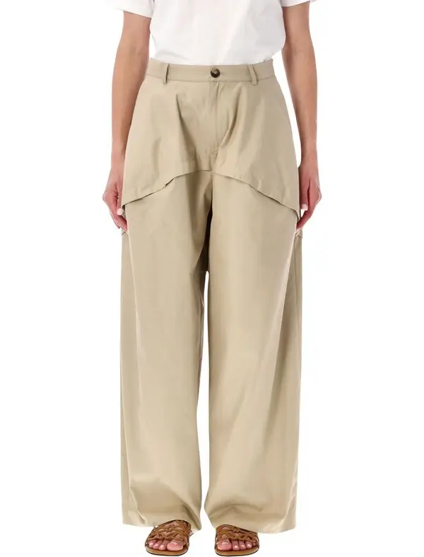 Loewe Wide Leg Trousers With Overlay Detail - Beige
