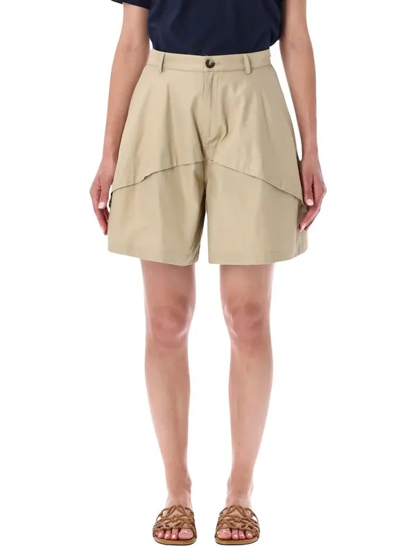 Loewe Calf Skin And Cotton Blend Shorts - Beige