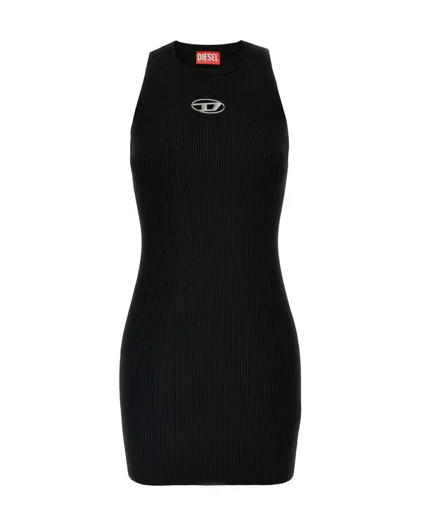 DIESEL® Ribbed Mini Dress With Logo Detail - 004deep/black