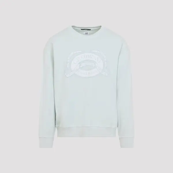 C.P. COMPANY Diagonal Fleece Boxy Logo Crewneck Sweatshirt - Blue