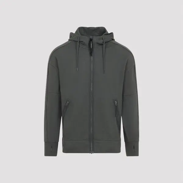 C.P. COMPANY C. P. Company Sweatshirt Diagonal Raised Fleece Goggle Zipped Hoodie - Grey