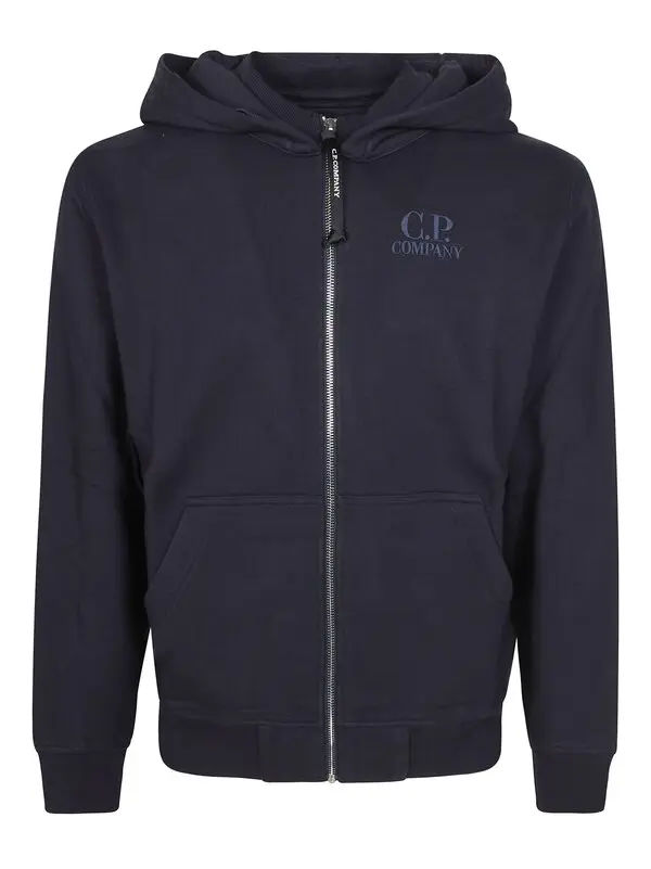C.P. COMPANY Logo Detail Zip-up Hoodie - Blu