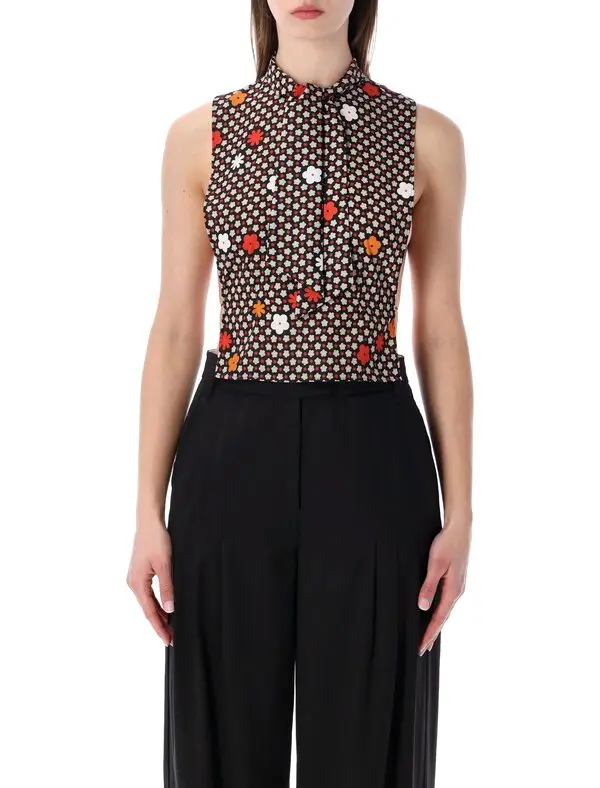 MAISON MARGIELA Sleeveless Floral Top With High Neck Tie Size - Black Flowe