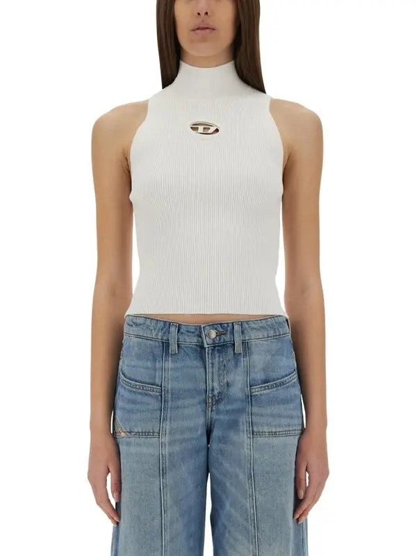 DIESEL® Ribbed High Neck Sleeveless Top - White
