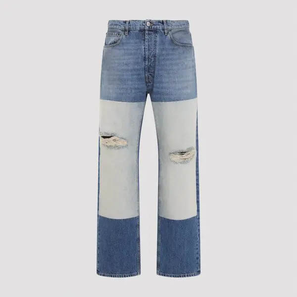 MAISON MARGIELA Straight Leg Paneled Jeans With Knee Slits - Blue