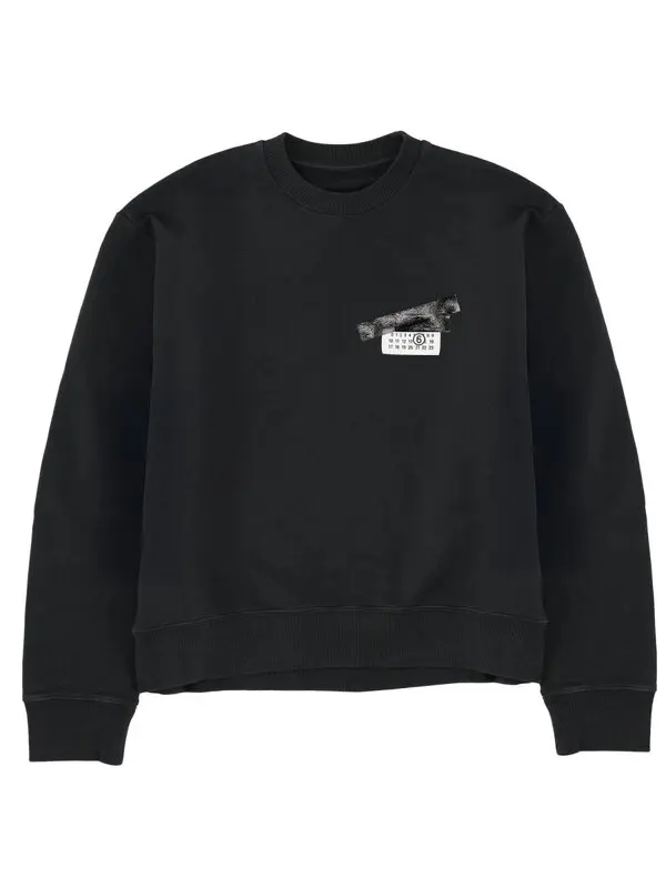 MAISON MARGIELA Cotton Crewneck Sweatshirt With Graphic Detail - Black