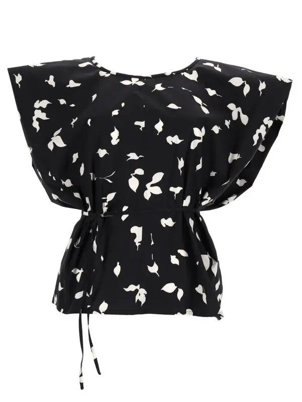 ALYSI Printed Tie-waist Blouse - Black