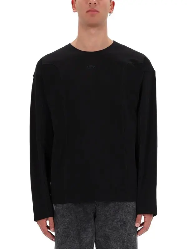 DIESEL® Long-sleeve Seam Detail Crewneck Top - Black