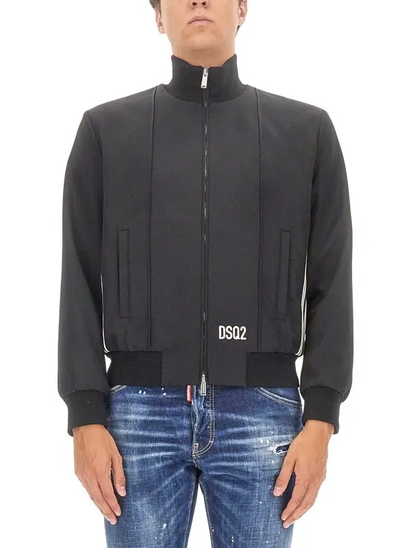 Dsquared2 Bomber Jacket With Zip-up And Stand Collar - Black