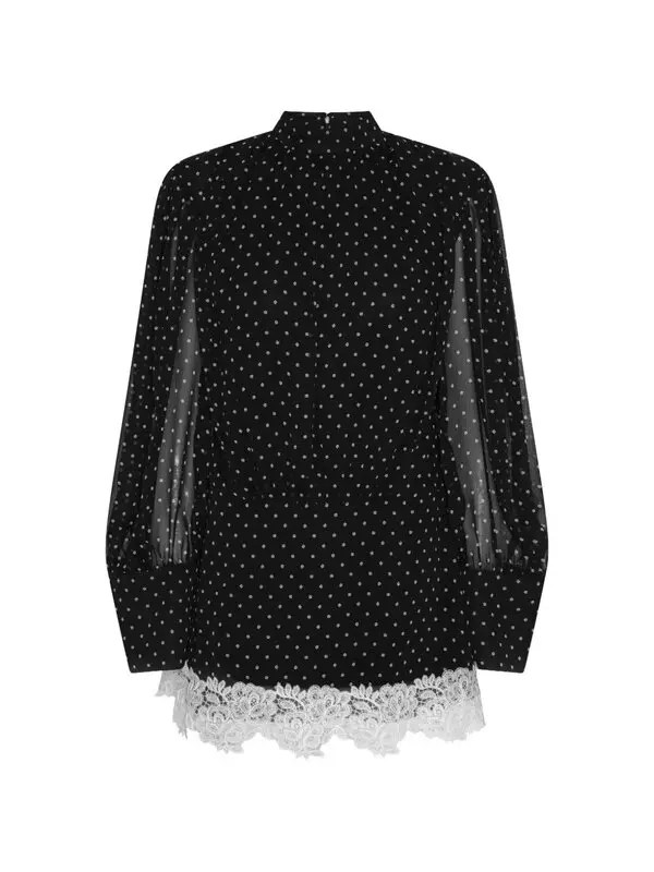 ROTATE BY BIRGER CHRISTENSEN High Neck Mini Dress With Voluminous Sleeves And Lace Trim - Nero