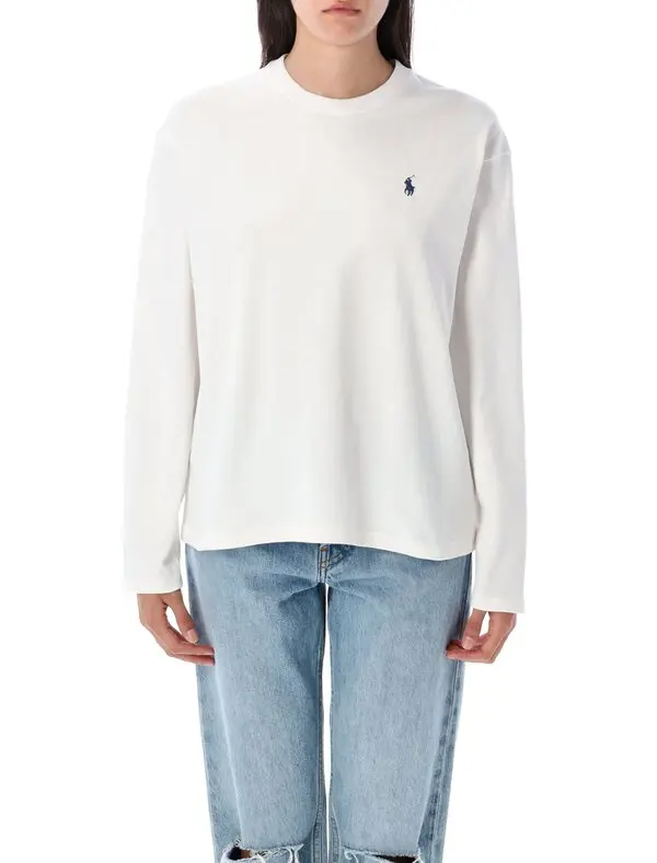 Polo Ralph Lauren Long Sleeve Cotton T-shirt With Embroidered Logo - Bianco