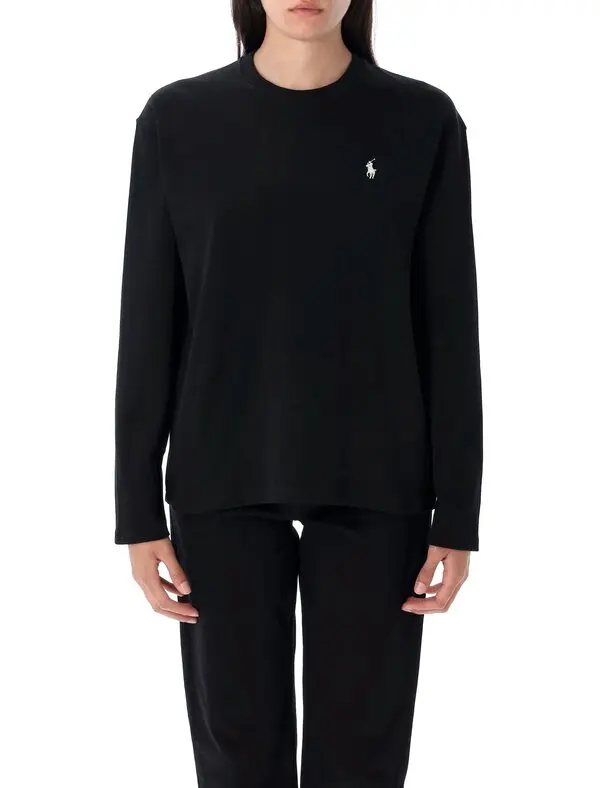 Polo Ralph Lauren Long Sleeve Cotton T-shirt With Embroidered Logo - Nero