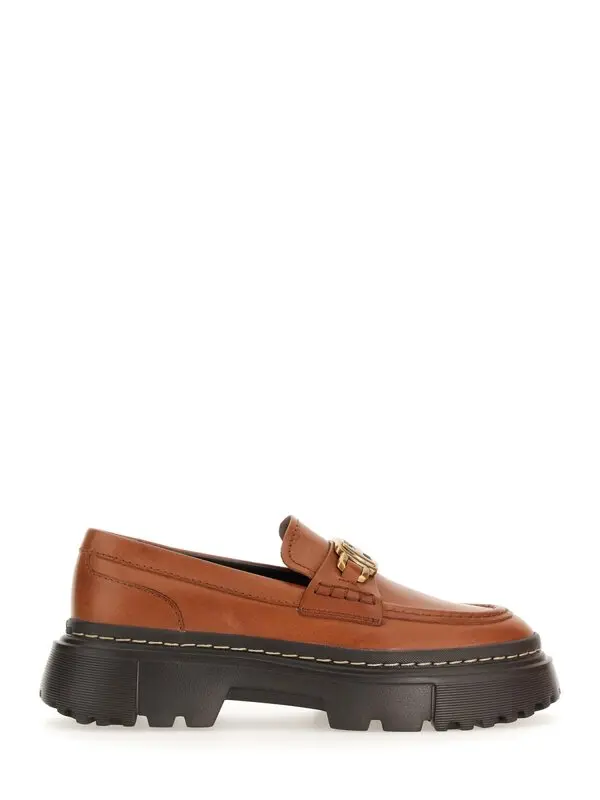 Hogan Leather Moccasins With Horsebit Detail - Brown