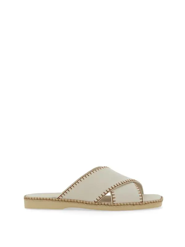 Hogan Heeled Sandals With Criss-cross Straps And Contrast Stitching - Ivory