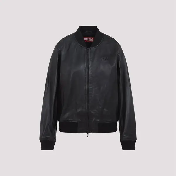 DIESEL® L-ilyan-rb Ribbed Leather Bomber Jacket - Black