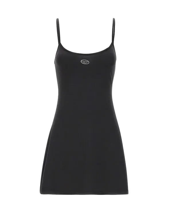 DIESEL® A-line Dress With Spaghetti Straps And Oval D Logo Detail - Nero