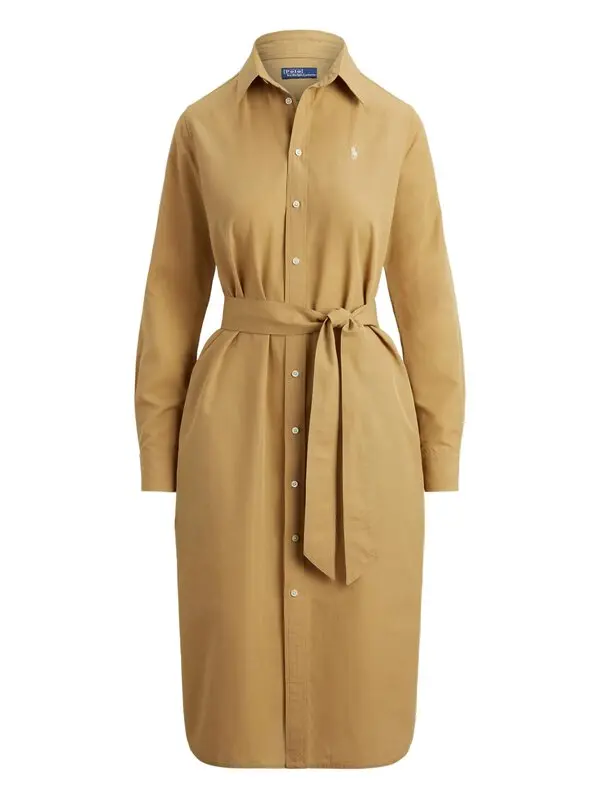 Polo Ralph Lauren Cotton-linen Blend Shirt Dress With Belt And Embroidered Emblem - Beige
