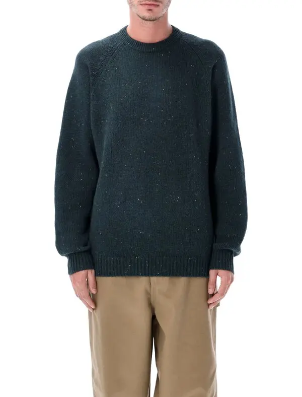 Carhartt Work In Progress Textured Wool Blend Crew Neck Sweater - Deep Lagoon