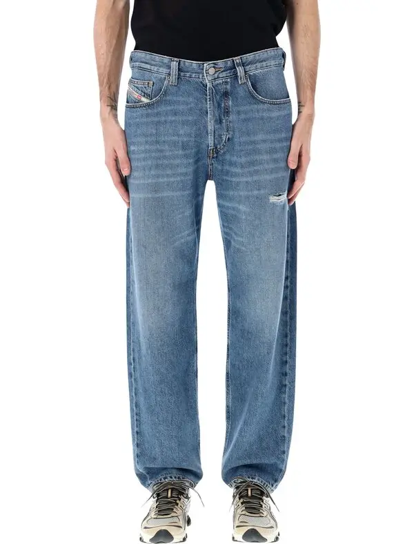 DIESEL® Relaxed Fit Denim Jeans With Distressed Details - Med Blue
