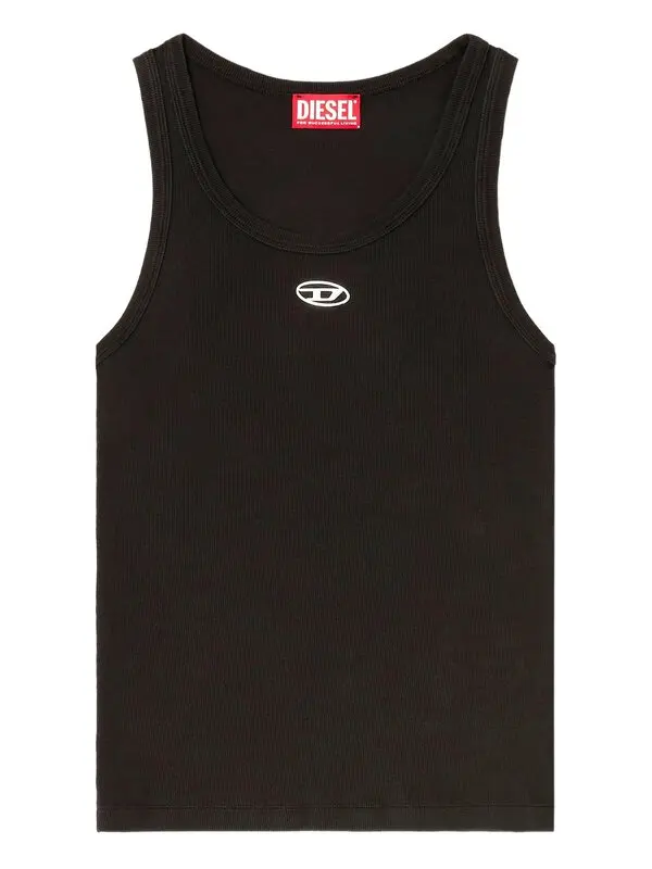 DIESEL® Ribbed Cotton Blend Tank Top With Logo Detail - Nero