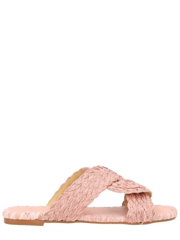 CastaÑer Braided Raffia Flat Slide Sandals - Pink