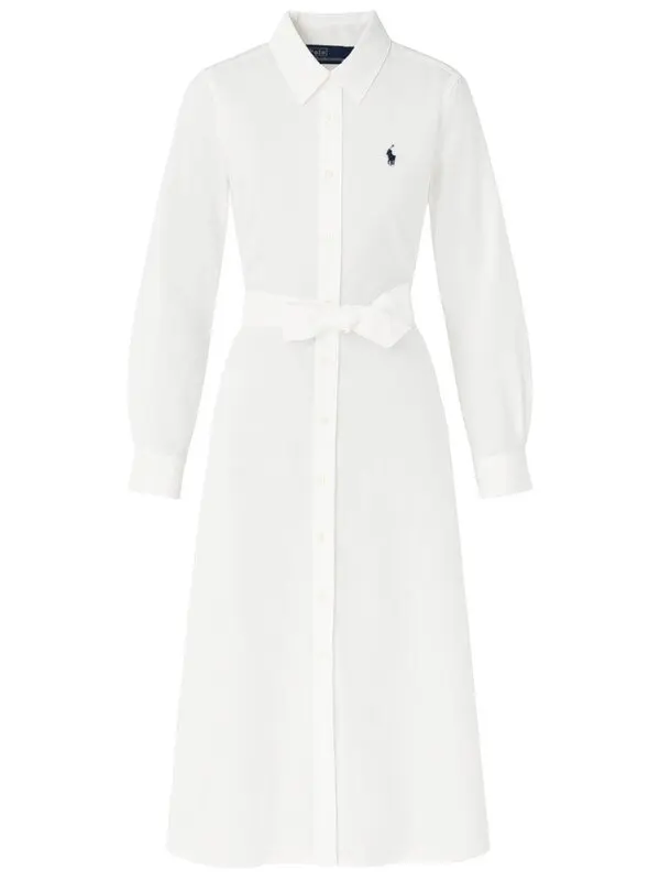 Polo Ralph Lauren Midi Shirt Dress With Belt - White
