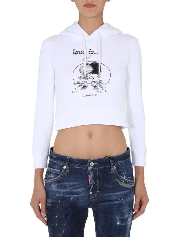 Dsquared2 Cropped Love Is Forever Hoodie - White
