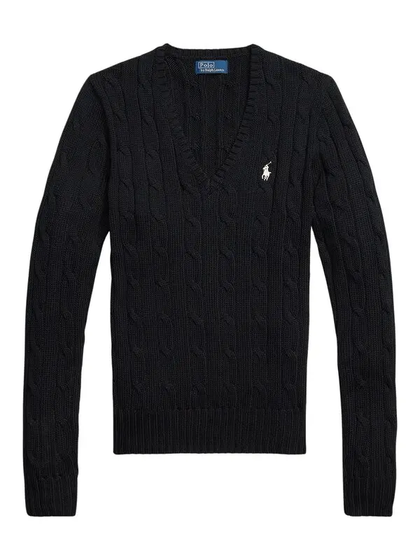Ralph Lauren Cable-knit V-neck Pullover Sweater - Onyx