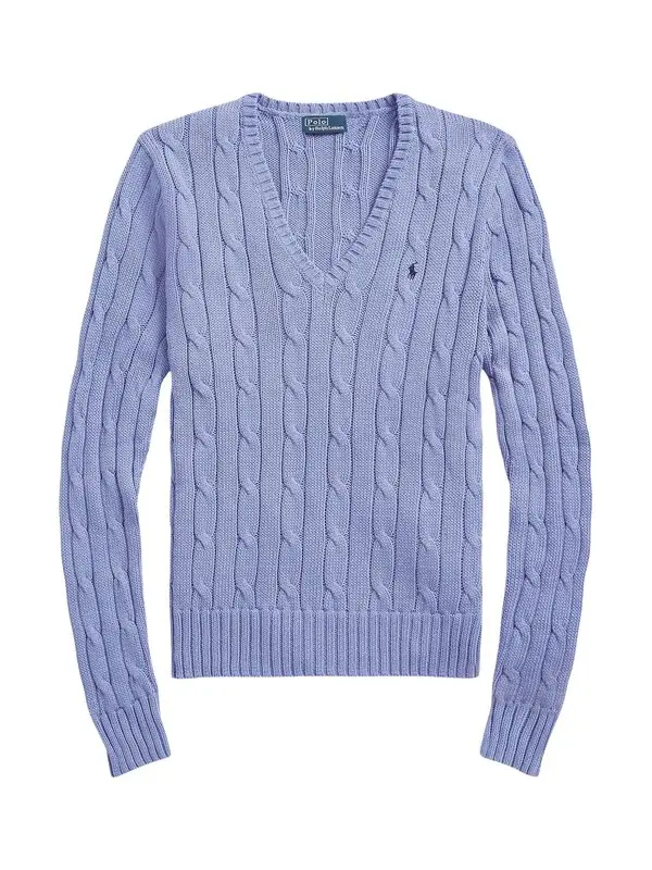 Ralph Lauren Cotton Cable Knit V-neck Sweater - Light Blue