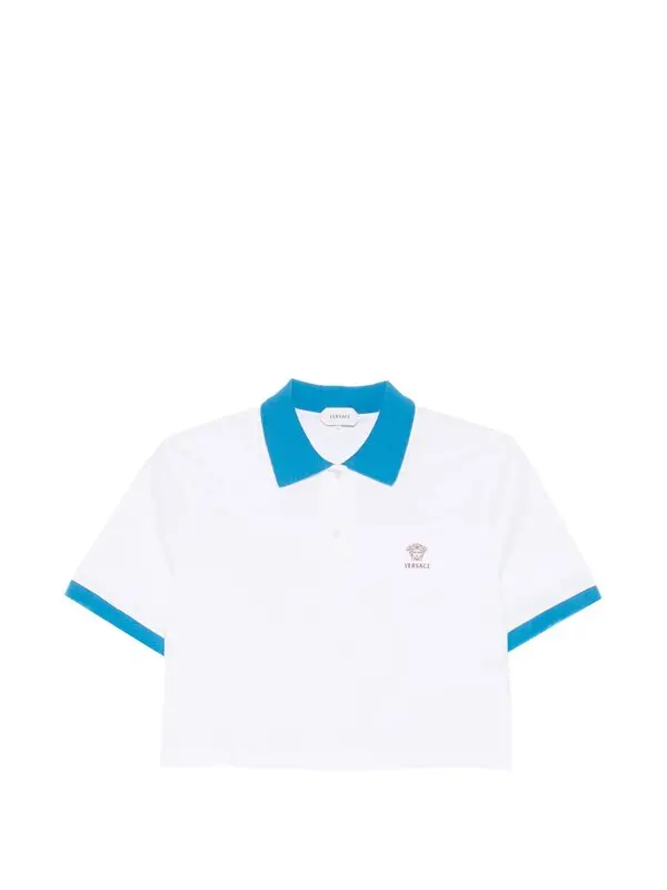 Versace Pique Polo Shirt With Embroidered Logo - Bianco