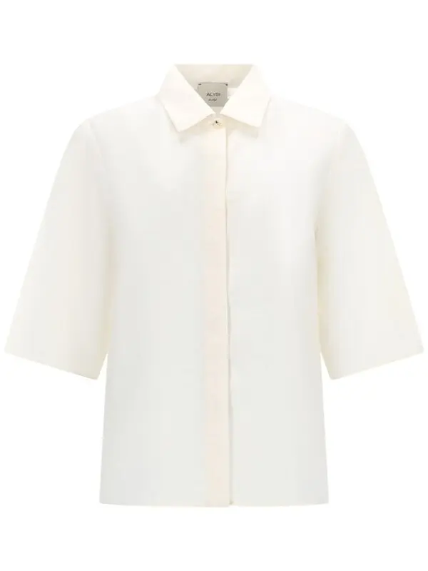 ALYSI Silk Blend Button-front Short Sleeve Shirt